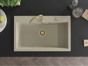 Mexen Elix granitový dřez 1-komorový 800 x 500 mm, béžový, zlatý sifon - 6527801005-69-G