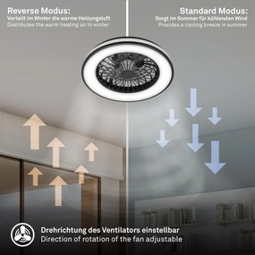 BRILO 3801015 LED stropní svítidlo s ventilátorem, 5 rychlostí, dálkový ovladač, CCT, černé - BRILO