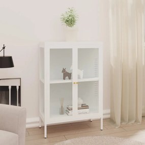 Příborník bílý 75 x 35 x 105 cm ocel a sklo 336071