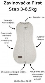 Zavinovačka Sleepee First Step Swaddle s čepičkou zdarma světle šedá