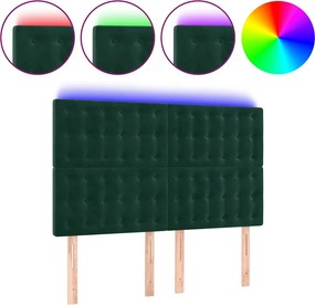 Čelo postele s LED tmavě zelená 144x5x118/128 cm samet 3122909