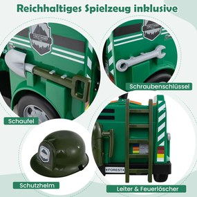 Costway Dětské hasičské pojízdné auto 12 V hasičské auto s lopatou a hasicím