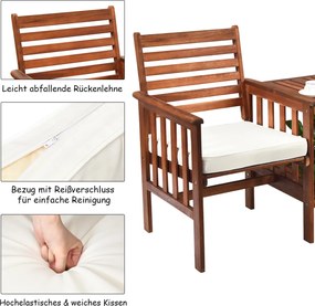 Costway Double Seat Acacia Wood 3dílná sada stolu a židlí, přírodní