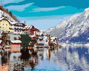 zuty zuty - malování podle čísel - hallstatt u jezera v alpách, 40x50 cm, plátno