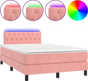 Box spring postel s matrací a LED růžová 120x200 cm samet 3134578