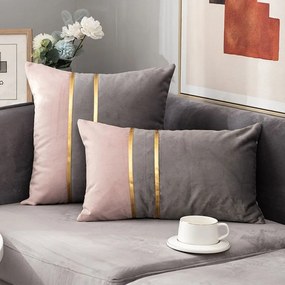 Luxusní sametový povlak na polštář se dvěma zlatými proužky Barva: Růžovo šedá, Velikost: 30x50 cm