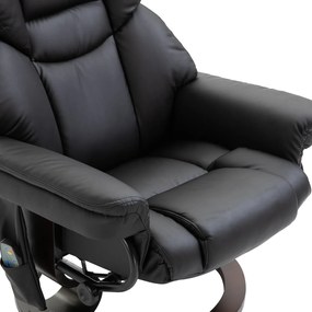 HOMCOM Relaxační křeslo s masážní funkcí a podnožkou Masážní křeslo s funkcí polohování, imitace kůže, černé| Aosom