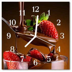 Nástenné skleněné hodiny Čokoládové jahody 30x30 cm