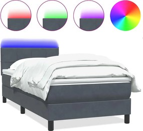 Box spring postel s matrací a LED tmavě šedá 80x220 cm samet 3316906