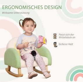 HOMCOM Houpací křeslo pro děti - Pohodlné křeslo pro děti od 1,5 do 3 let, Eukalyptové dřevo, Faux ovčí kůže