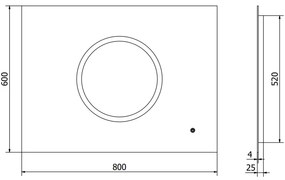 Mexen Koga, LED koupelnové zrcadlo s podsvícením 80 x 60 cm, 6000K, ochrana proti zamlžování, 9821-080-060-611-00