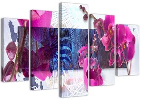 Obraz na plátně pětidílný Orchidejová abstrakce růžová - 150x100 cm