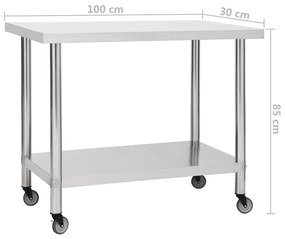 vidaXL Marketos Kuchyňský pracovní stůl s kolečky 100x30x85 cm nerezová ocel