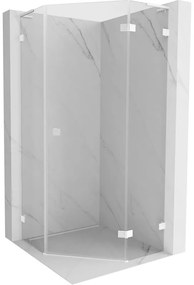 Mexen Lunar, L pravý výklopný pětiúhelníkový sprchový kout 100 x 100 cm, 8mm čiré sklo, bílý profil, 831L-100P-100L-20-00-P