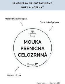 MOUKA PŠENIČNÁ CELOZRNNÁ - omyvatelná samolepka na dózu, výběr rozměrů Ø 5 cm / 5 x 5 cm / 6 x 8 cm | DomaLEP
