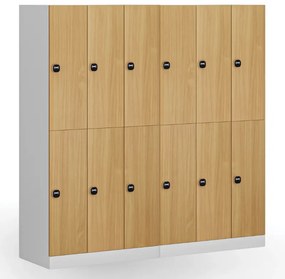 Šatní skříňka S1 s úložnými boxy, 6 boxů, 1850 x 900 x 500 mm, demont, RFID zámek, laminované dveře, buk