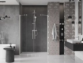 Mexen Velar Duo, posuvné sprchové dveře do otvoru 160 cm, 8mm čiré sklo, broušená ocel, 871-160-000-02-97