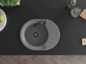 Mexen Kevin, granitový dřez 586x458x190 mm, 1-komorový, šedá s černým sifonem, 6517581005-71-B