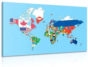 Obraz mapa světa s vlajkami - 60x40 cm