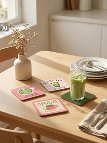 Sinsay - Podtácky pod hrnky s matcha motivem 4 ks - zelená