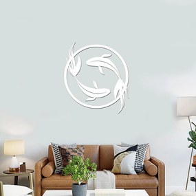 dřevo života Dřevěný obraz KOI FISH v kruhu Zvolte rozměr (cm): 80x89, Zvolte barvu dekoru: Bílá