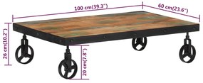 Konferenční stolek s kolečky 100 x 60 x 26 cm recyklované dřevo - Default Title