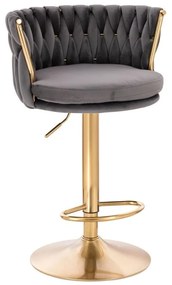LuxuryForm DESIGN Barová židle LYON VELUR na zlaté kulaté podstavě - tmavě šedá