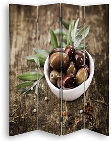 Ozdobný paraván, Čerstvé olivy - 145x170 cm, čtyřdílný, obustranný paraván 360°
