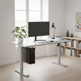 Výškově nastavitelný stůl OfficeTech A, 140 x 80 cm, šedá podnož, světle šedá