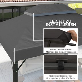 Náhradní stříška Outsunny pro altán 4 x 3m, dvojitá střecha s odtokovými otvory, vysoká hustota 370g/m² polyester, UPF30+ ochrana proti slunci, POUZE…