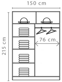 EFFECT c | šatní skříň EF3 se zrcadlem | 150 cm | columbia/congo