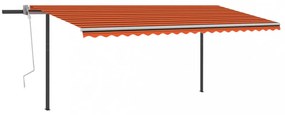 Ručně zatahovací markýza se sloupky 400x300 cm Dekorhome Hnědá / oranžová