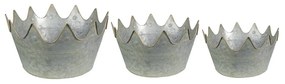 3ks zinkový plechový obal na květináč ve tvaru koruny - Ø 43*21 / Ø 40*20 / Ø 33*18 cm