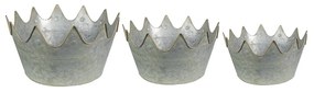 3ks zinkový plechový obal na květináč ve tvaru koruny - Ø 43*21 / Ø 40*20 / Ø 33*18 cm