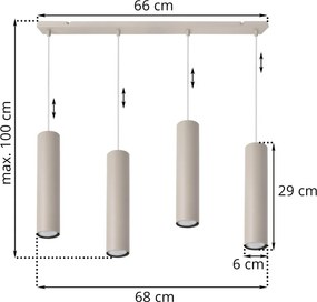 Závěsné svítidlo Tuba, 4x béžové kovové stínítko