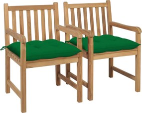 Zahradní židle 2 ks zelené podušky masivní teak 3062750
