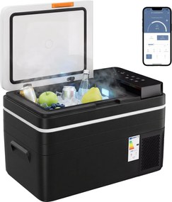 Outsunny 30 l přenosný kompresorový chladicí box do auta – ovládání přes aplikaci, režimy MAX/ECO, 12/24V & 100–240V, -20–20 °C, černý | Aosom