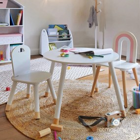 Dětský stůl, bílý stůl, psací stůl, kulatý stůl -  bílá barva, 43 cm, O 60 cm