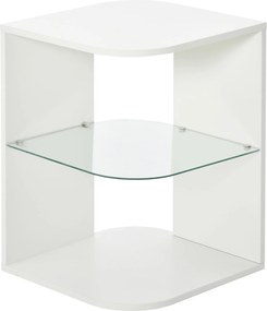 HOMCOM Moderní stolek do obývacího pokoje s 3 policemi a skleněnou deskou, 40x40x56 cm, bílý | Aosom