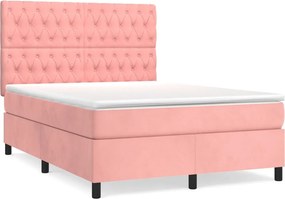 Box spring postel s matrací růžová 140x190 cm samet 3143204