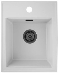 Sink Quality Ferrum New 4050, 1-komorový granitový dřez 400x500x185 mm + černý sifon, bílá, SKQ-FER.4050.WH.XB