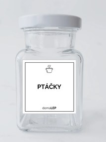 Samolepka na kořenky PTÁČKY bílá 5 × 5 cm tučné písmo