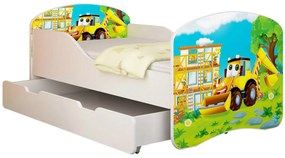 Dětská postel - Bagr + jméno 140x70 cm + šuplík