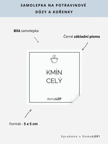 Samolepka na kořenky KMÍN CELÝ bílá 5 × 5 cm základní písmo