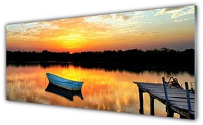 akrylový obraz Loďka Most Jezero Krajina 125x50 cm