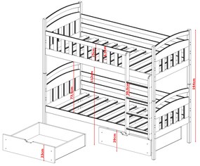 Dětská patrová postel z masivu borovice IGOREK se šuplíky - 200x90 cm - BÍLÁ