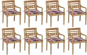 vidaXL Židle Batavia s poduškami 8 ks masivní teakové dřevo [3073354] Barva: Vzor červená kostka