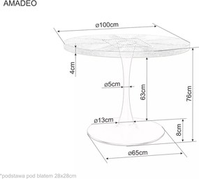 Kulatý jídelní stůl AMADEO 100x100 cm, dekor ořech