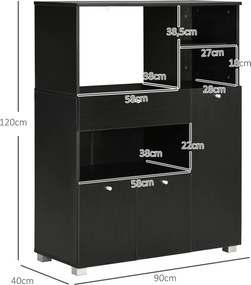 HOMCOM Kuchyňská Skříň S Mikrovlnnou Troubou Stojan Kuchyňský Buffe s Šuplíkem a Policemi 3 Dveře 3 Přihrádky S Anti-Tip Designem pro Jídelnu 90x40x1…