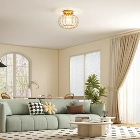 HOMCOM LED stropní lampa Moderní a minimalistická v designu ptačí klece s 18 krystaly, z kovu zlatá, Ø27x19 cm